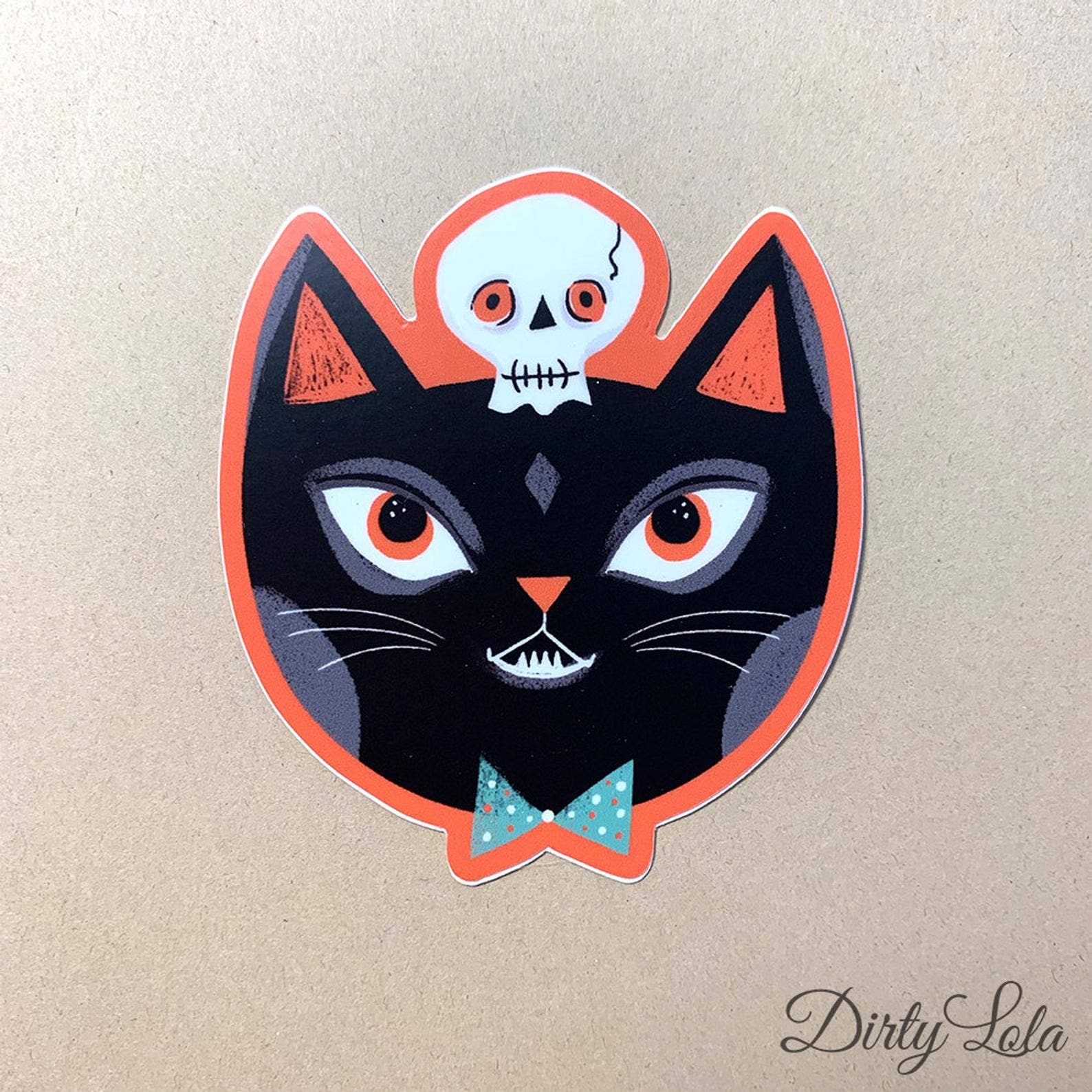 BLACK SKULL- KITTY STICKER – Cool Cat Collective