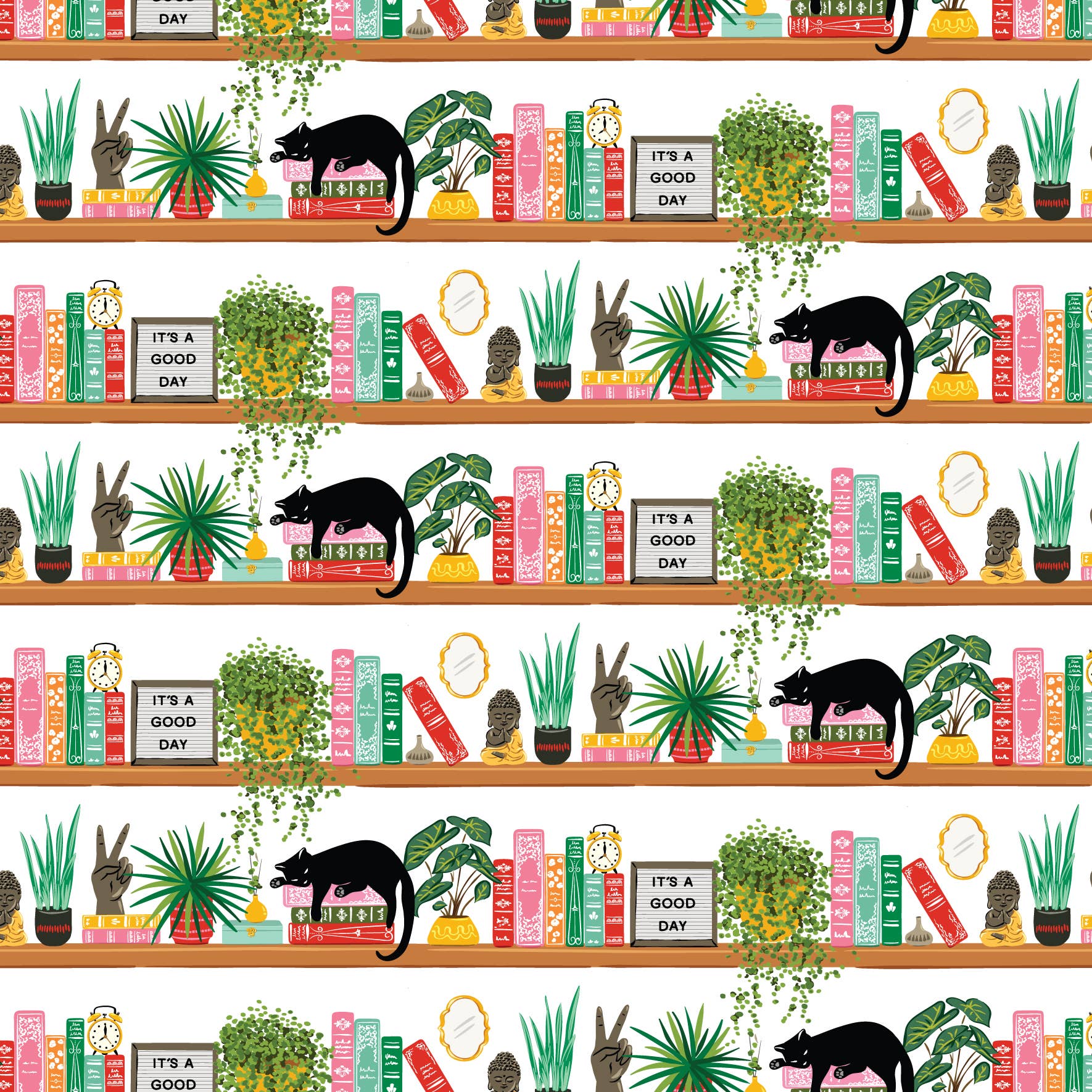 Lucy Loves Paper - Book Shelf Cat | 7ft Continuous Roll Wrapping Paper ...