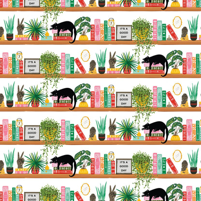 Lucy Loves Paper - Book Shelf Cat | 7ft Continuous Roll Wrapping Paper ...